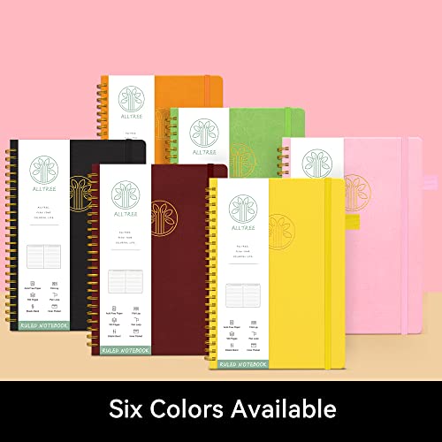 Alltree Lined Spiral Notebook, Hardcover Notebook for Work, Medium A5-6 inches x 8.5 inches,Spiral Journal with Pen Loop, Pocket, 160 Pages, Burgundy