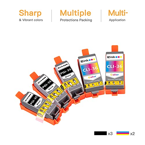 E-Z Ink (TM Compatible Ink Cartridge Replacement for Canon PGI-35 CLI-36 PGI35 CLI36 to use with Pixma TR150 IP100 IP110 TR150 MINI260 MINI320 IP100 Printer (3 PGI-35 Black, 2 CLI-36 Color) 5 Pack