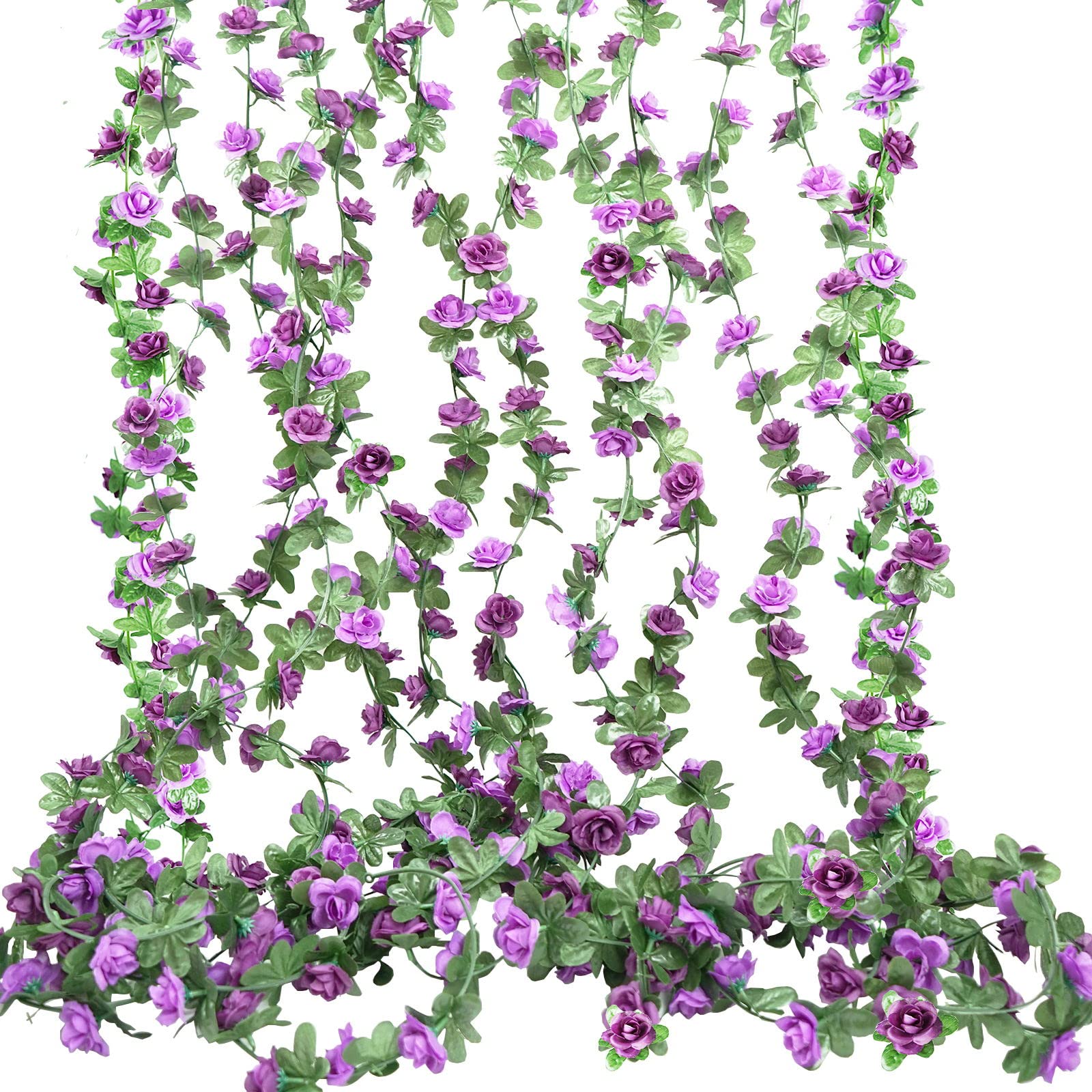 OceanWings Purple Floral Garland Fake Rose Vine, 5 Pack Artificial Floral Garlands Wall Hanging for Backdrop Decoration Wedding Home Garden Decor