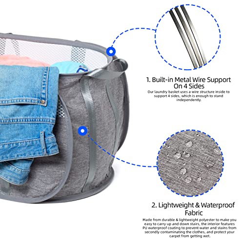Fenlosi Tear Proof Pop Up Laundry Hampers, with Strong Handles Laundry Hamper, Easy to Carry & Go Up and Down Stairs, Honeycomb Mesh-Breathable, Easy to Collapsible Laundry Basket. (1.5 Loads)