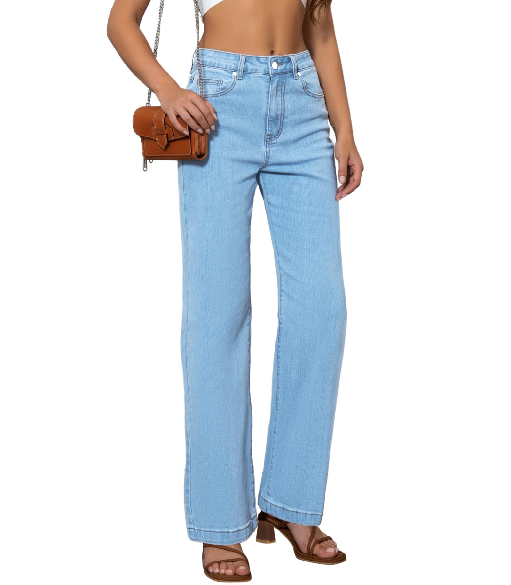ETTELO Womens Jeans Mid Waisted Straight Leg Loose Stretchy Lightweight Tummy Control Trendy Jeans for Women 2025 (US, Numeric, 8, Regular, Regular, Light Blue)