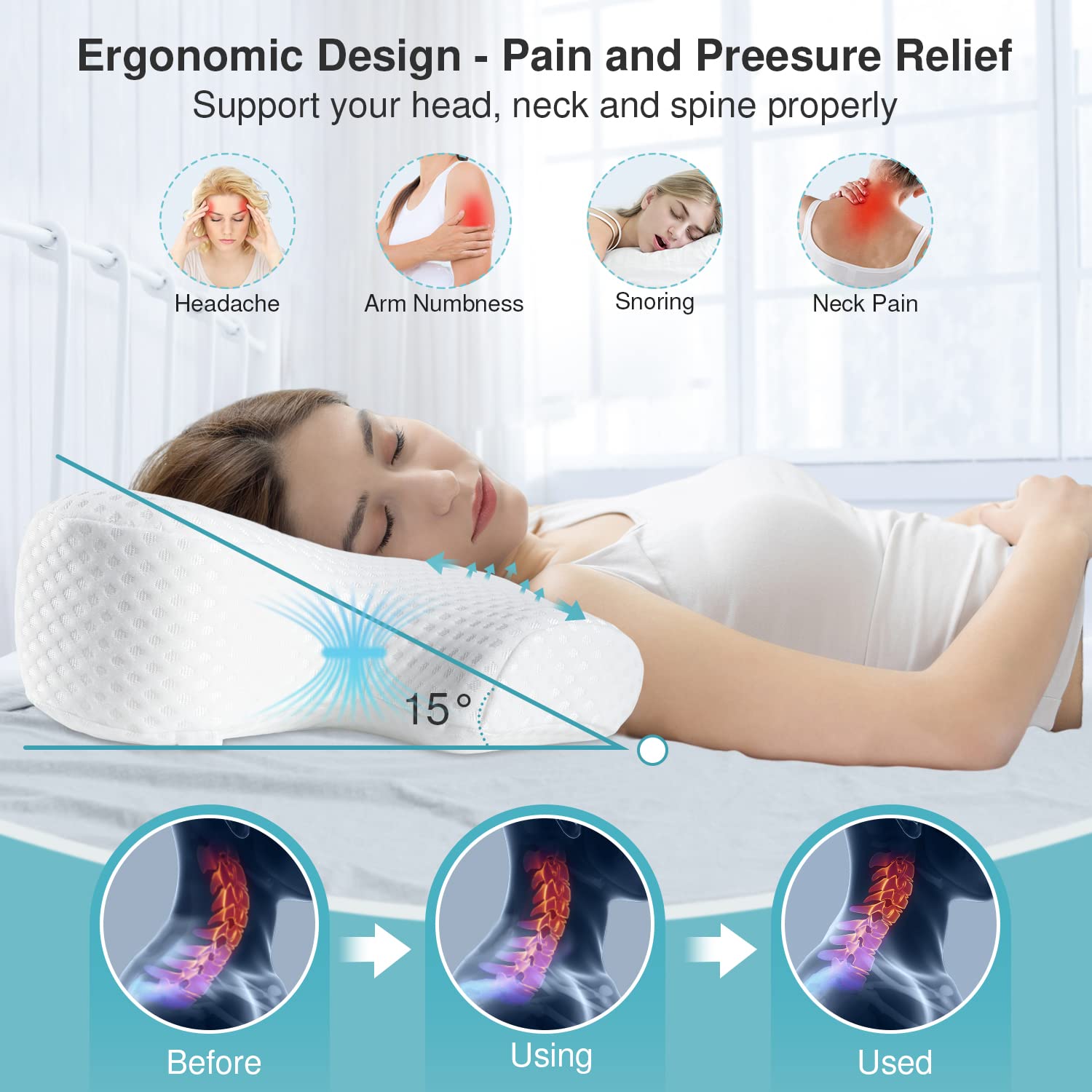 DAFIFO Cervical Pillow Memory Foam Pillows, Contour Pillows for Neck and Shoulder Pain Relief, Ergonomic Orthopedic Sleeping Bed Pillow for Side Sleepers, Back and Stomach Sleepers (Grey)