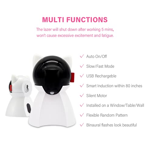Cat Toy Interactive Automatic, Motion Activated Laser Toy for Indoor Cats/Dogs/Kitten/Kitty, USB Rechargeable, Auto On/Off, Fast and Slow Random Pattern, Silent Pet Laser Pointer Toy (P08)