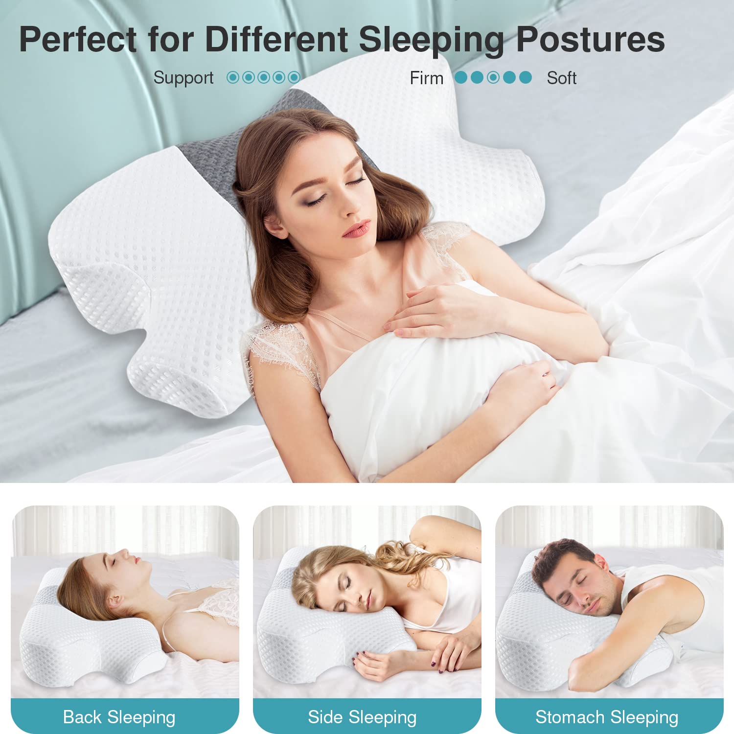 DAFIFO Cervical Pillow Memory Foam Pillows, Contour Pillows for Neck and Shoulder Pain Relief, Ergonomic Orthopedic Sleeping Bed Pillow for Side Sleepers, Back and Stomach Sleepers (Grey)