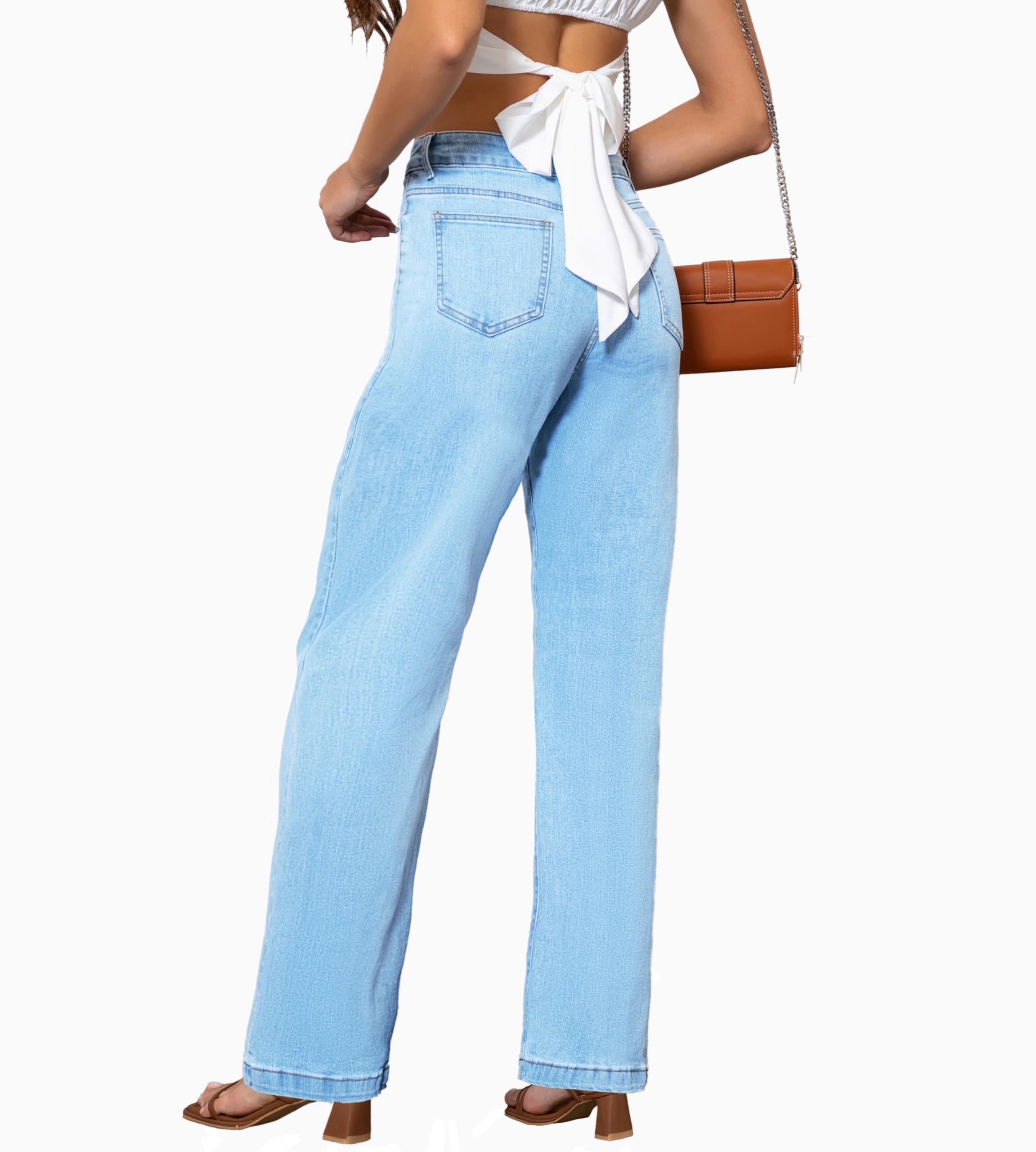 ETTELO Womens Jeans Mid Waisted Straight Leg Loose Stretchy Lightweight Tummy Control Trendy Jeans for Women 2025 (US, Numeric, 8, Regular, Regular, Light Blue)