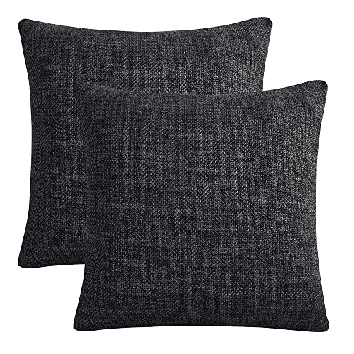 MERNETTE Pack of 2, Linen Decorative Square Throw Pillow Cover Cushion Covers Pillowcase, Home Decor Decorations for Sofa Couch Bed Chair 18x18 Inch/45x45 cm (Black)