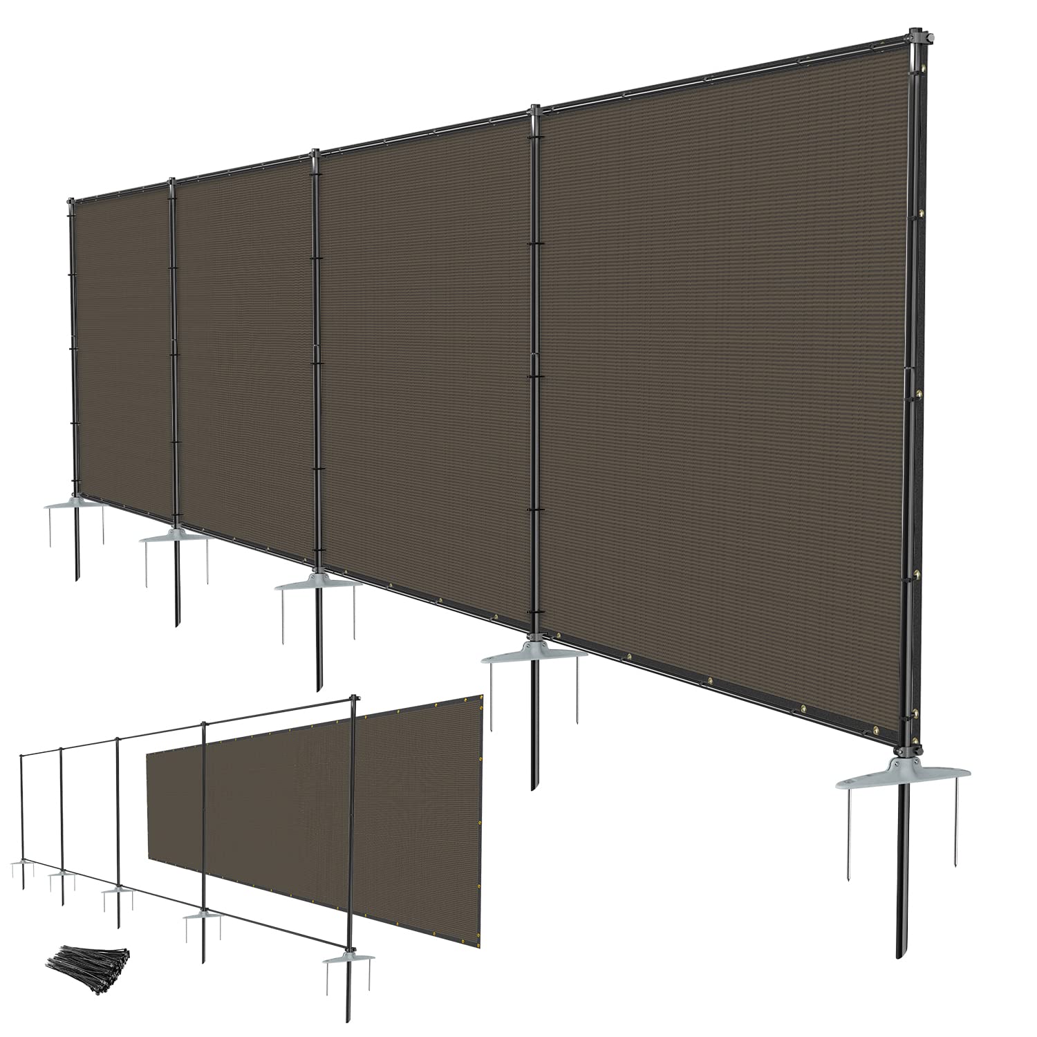 INFRANGE 5'x24' Outdoor Fence Fencing Kit with Poles and Rails Ground Spikes Privacy Fence for Dog Yard Pool Garden Safety Chicken Fence Temporary Painted Iron Pole Brown