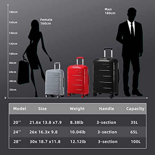 Joyway 20 In Carry On Luggage with Spinner Wheels,Hardside Luggage Sets PP Durable Suitcase with TSA Lock(Grey,20inch)