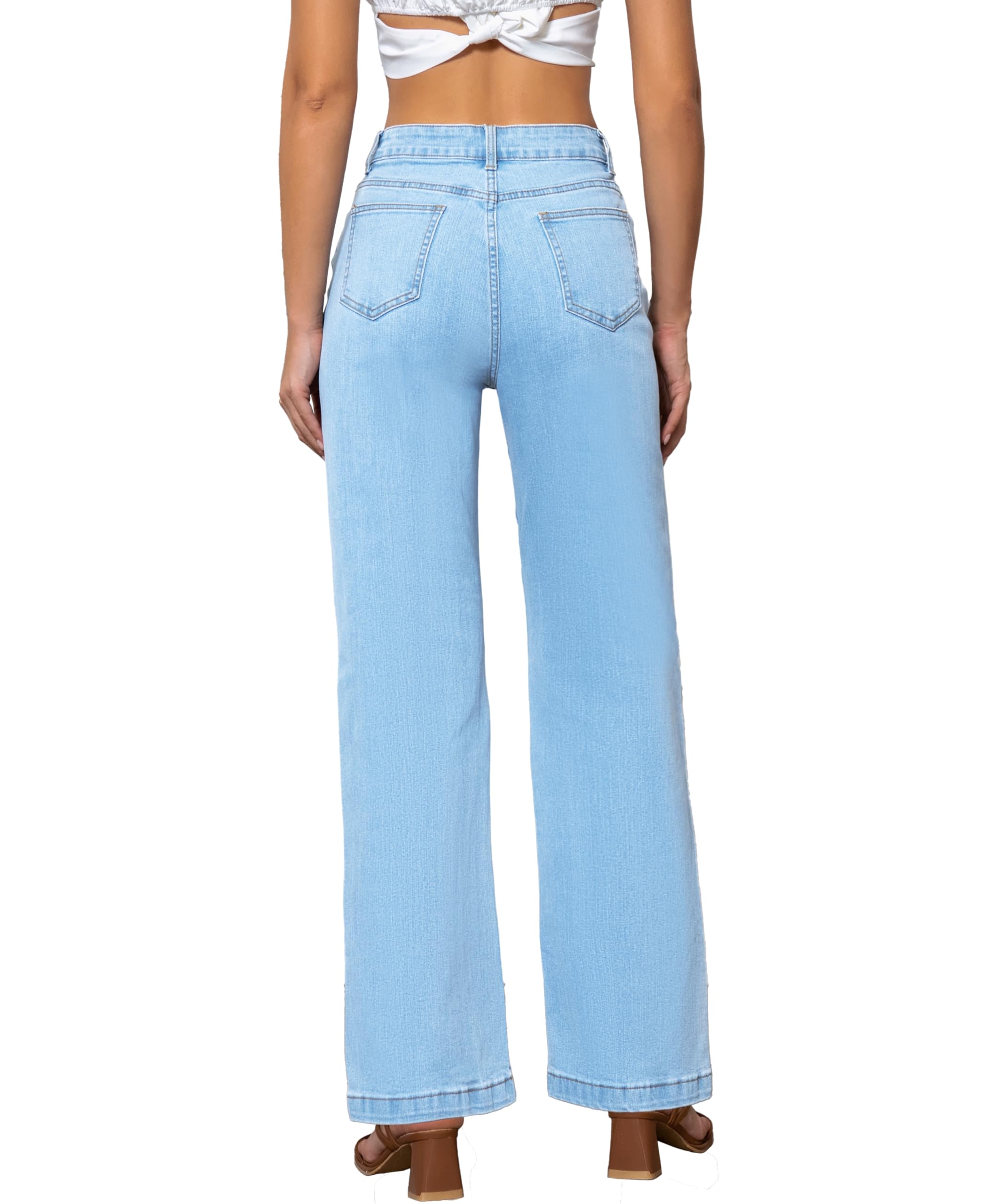 ETTELO Womens Jeans Mid Waisted Straight Leg Loose Stretchy Lightweight Tummy Control Trendy Jeans for Women 2025 (US, Numeric, 8, Regular, Regular, Light Blue)