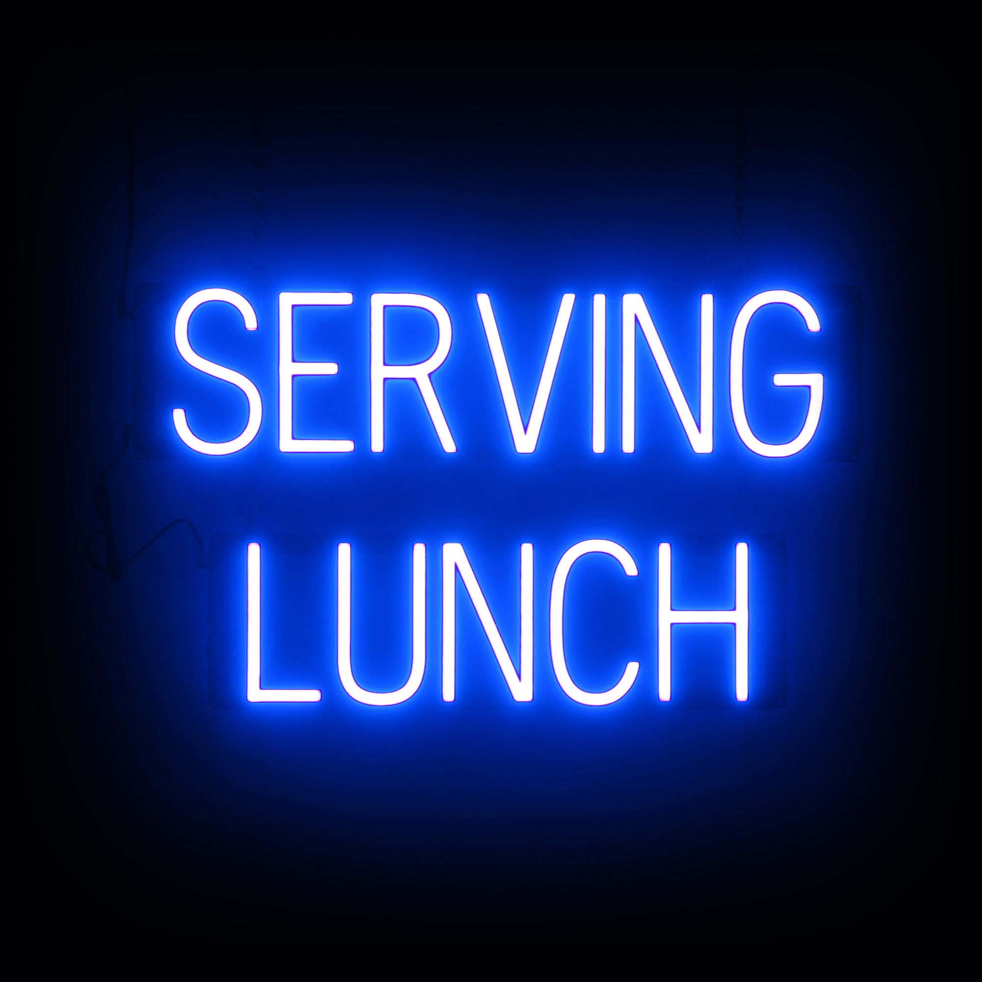 SpellBrite SERVING LUNCH Sign for Restaurants | Brunch-Related Signs with Neon Look, Blue LED Light | 25.5" x 15.0"