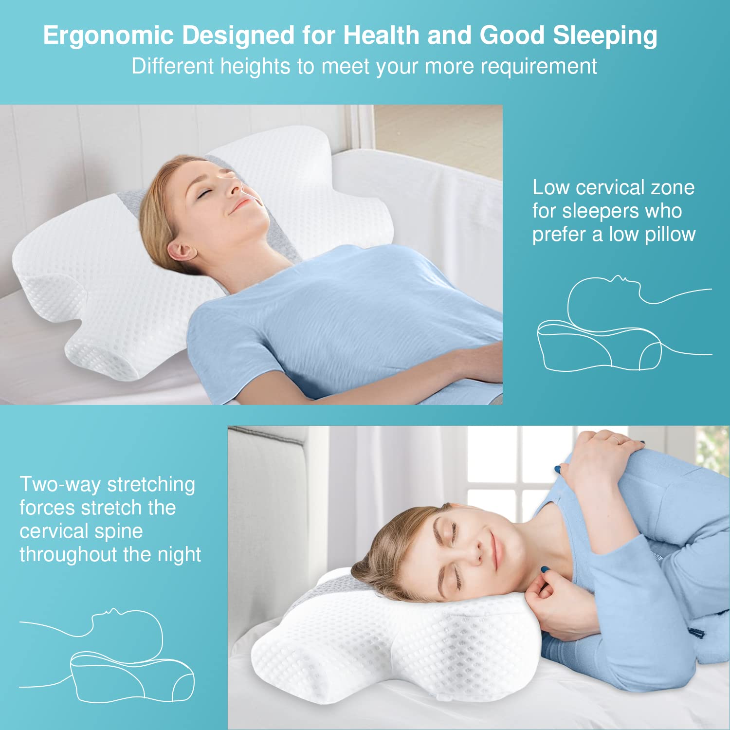 DAFIFO Cervical Pillow Memory Foam Pillows, Contour Pillows for Neck and Shoulder Pain Relief, Ergonomic Orthopedic Sleeping Bed Pillow for Side Sleepers, Back and Stomach Sleepers (Grey)