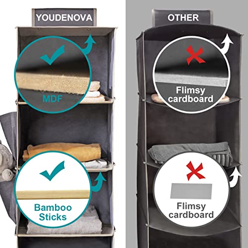 YOUDENOVA Hanging Closet Organizer, 5-Shelf Closet Hanging Storage Shelves, Grey