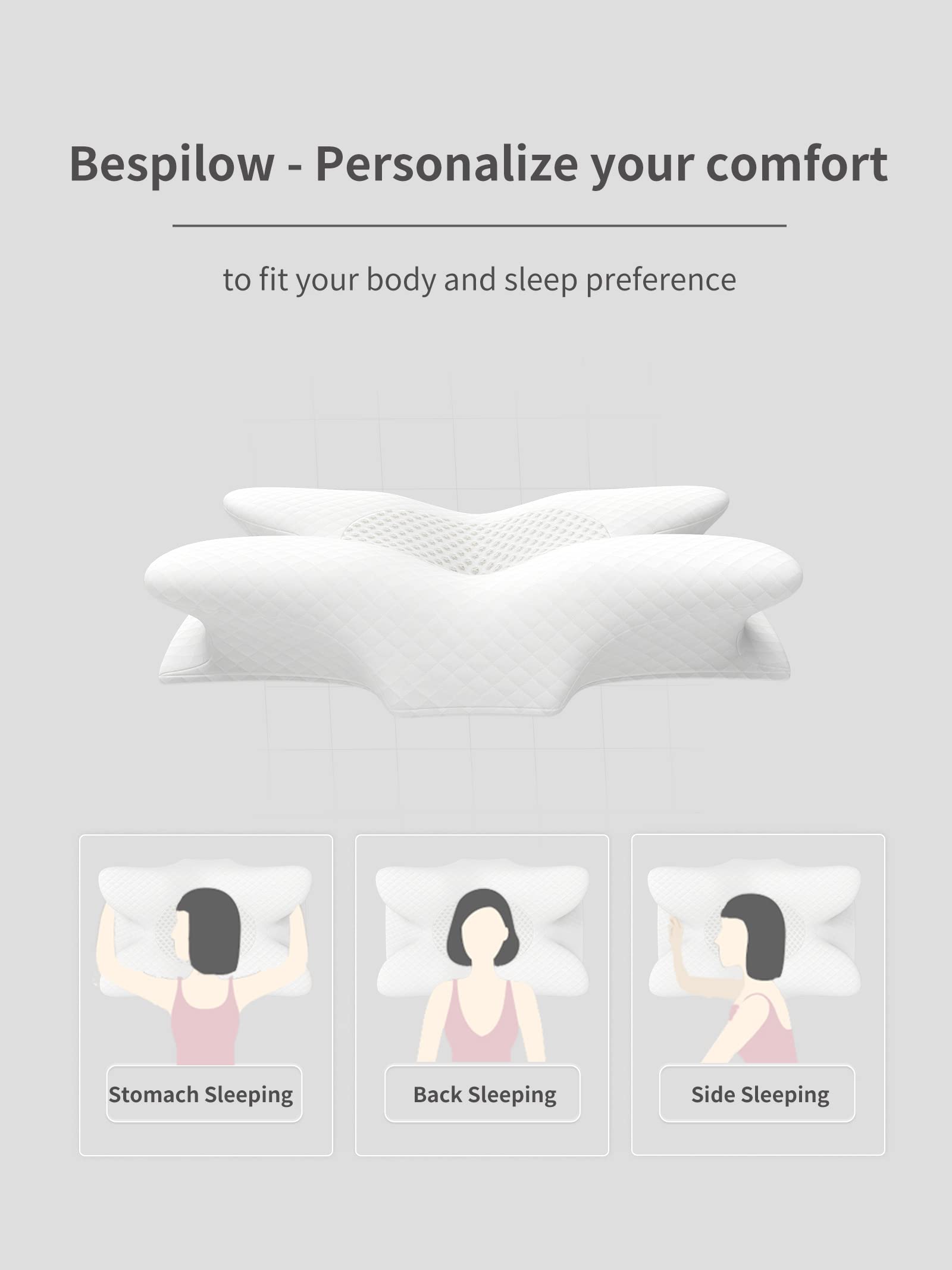 Bespilow Cervical Pillow for Neck and Shoulder Pain Relief,Contour Memory Foam Pillow with Hole,Ergonomic Orthopedic Neck Support Pillow for Side,Back and Stomach Sleepers with Breathable Pillowcase