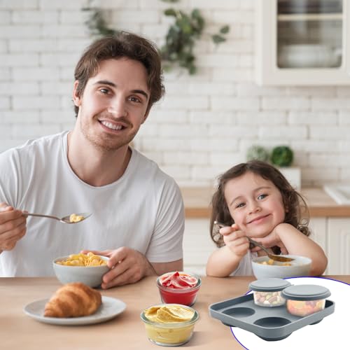 Pudy Roll 4 Pack 4.5 Oz Glass Condiment Containers With Leakproof Lid, Reusable Dipping Sauce Cups Set, BPA-Free, Grey