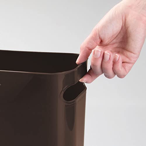 mDesign Compact Freestanding 2-in-1 Plastic Toilet Bowl Brush/Plunger/Trash Wastebasket Garbage Can Combo, Home Bathroom Storage, Sturdy Cleaning Accessories, Aura Collection, Set of 2, Dark Brown