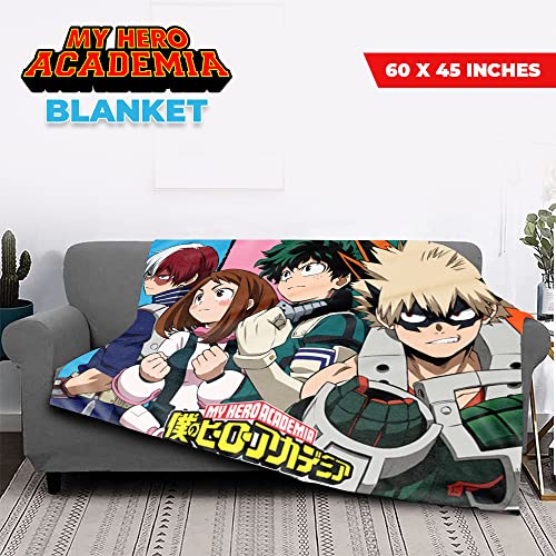 JUST FUNKY My Hero Academia Class 1-A Fleece Throw Blanket | 45 x 60 Inches - A Plus Ultra Gift for Fans - Comfy and Warm Featuring Deku, All Might & More - Great for Home, Travel, and Gifting