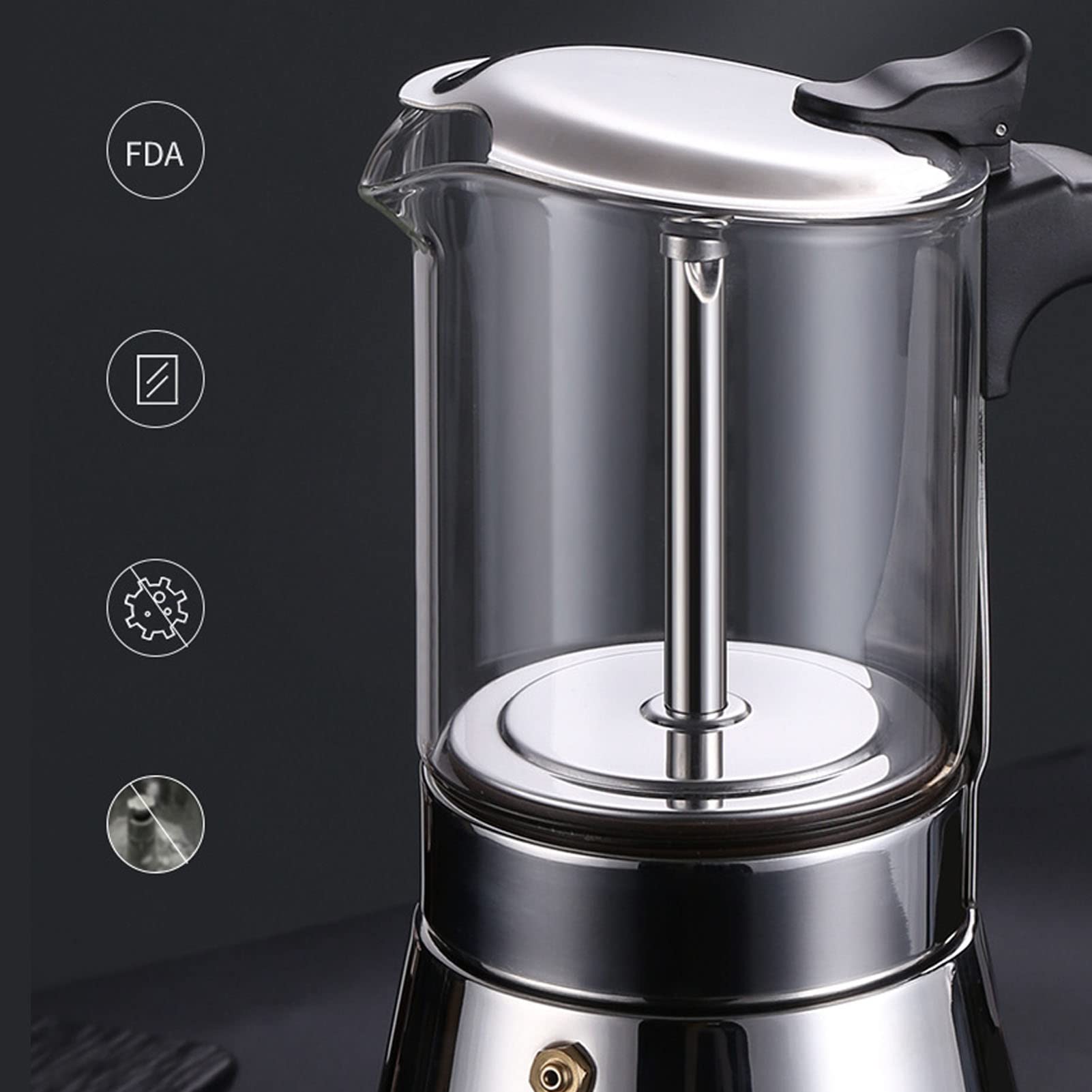 Zooke Classic Stovetop Espresso and Coffee Maker, Stovetop Espresso Maker Stainless Steel Italian Coffee Machine Maker, Crystal Glass 6 Espresso Cups Pot for Italian Cuban Café