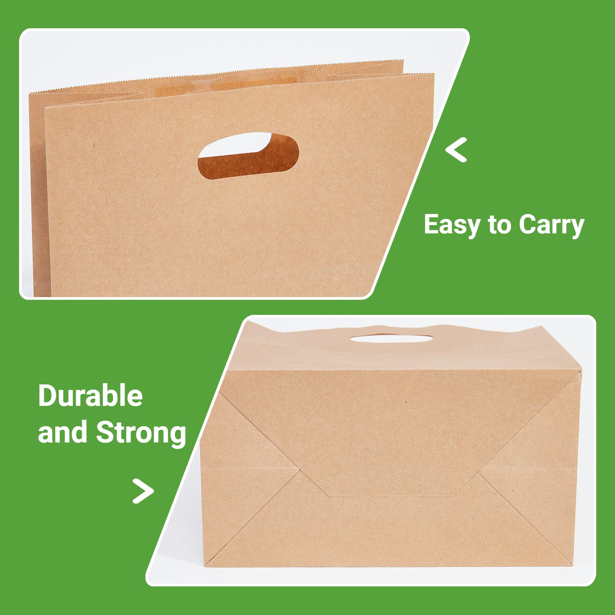 PAICUIKE 50 Pcs 11x6x11 Die Cut Tote Brown Paper Bags with Handle Bulk, Kraft Paper Grocery/Takeout Bags for Restaurant, Bakery, Retail