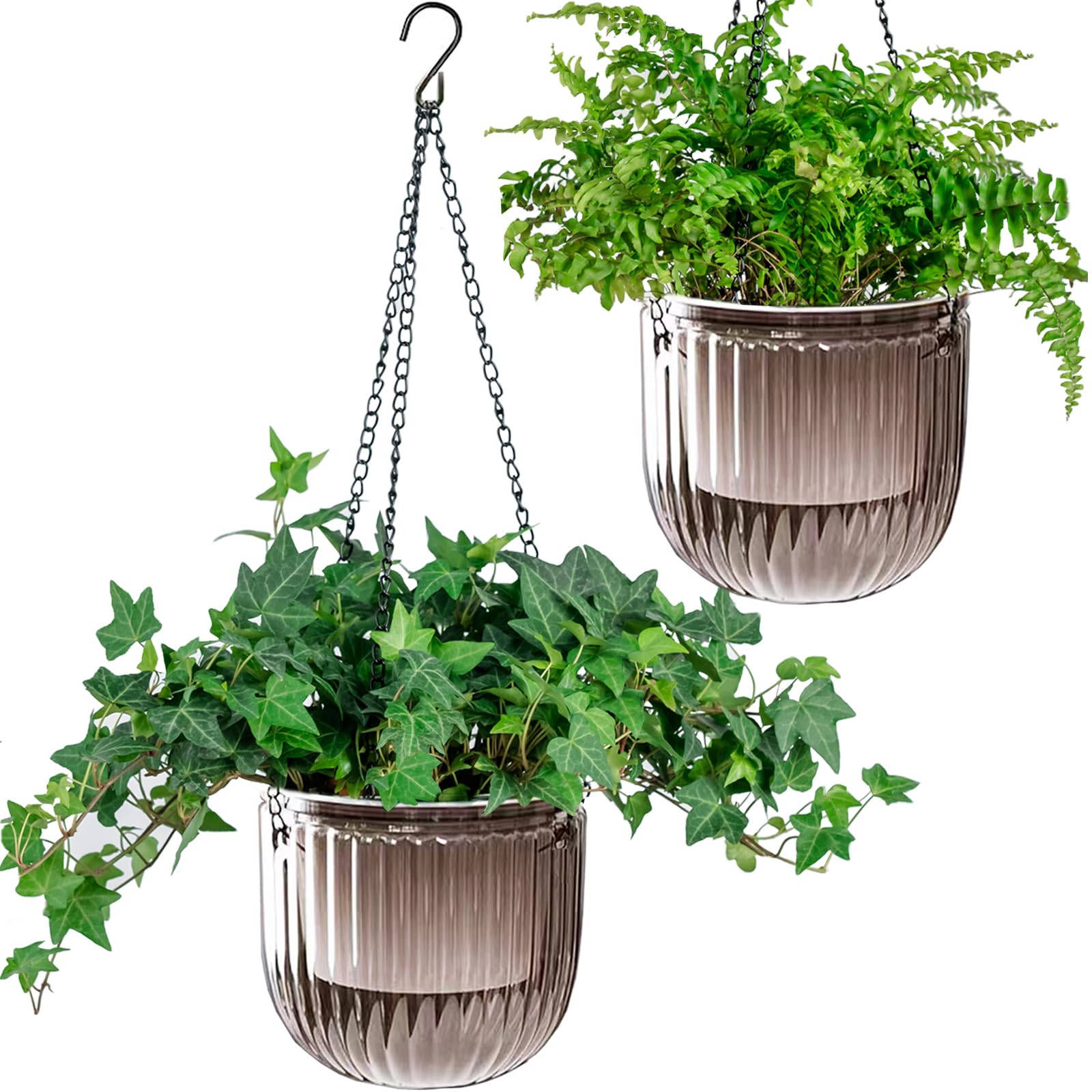 Josteve 6.5 Inch 2 Pcs Self Watering Hanging Planter Indoor Plant Pots Drainage Holes, Outdoor Hanging Planters Flower Pot Basket, Visible Water Level, Plant Hanger Home Decor, Gardening