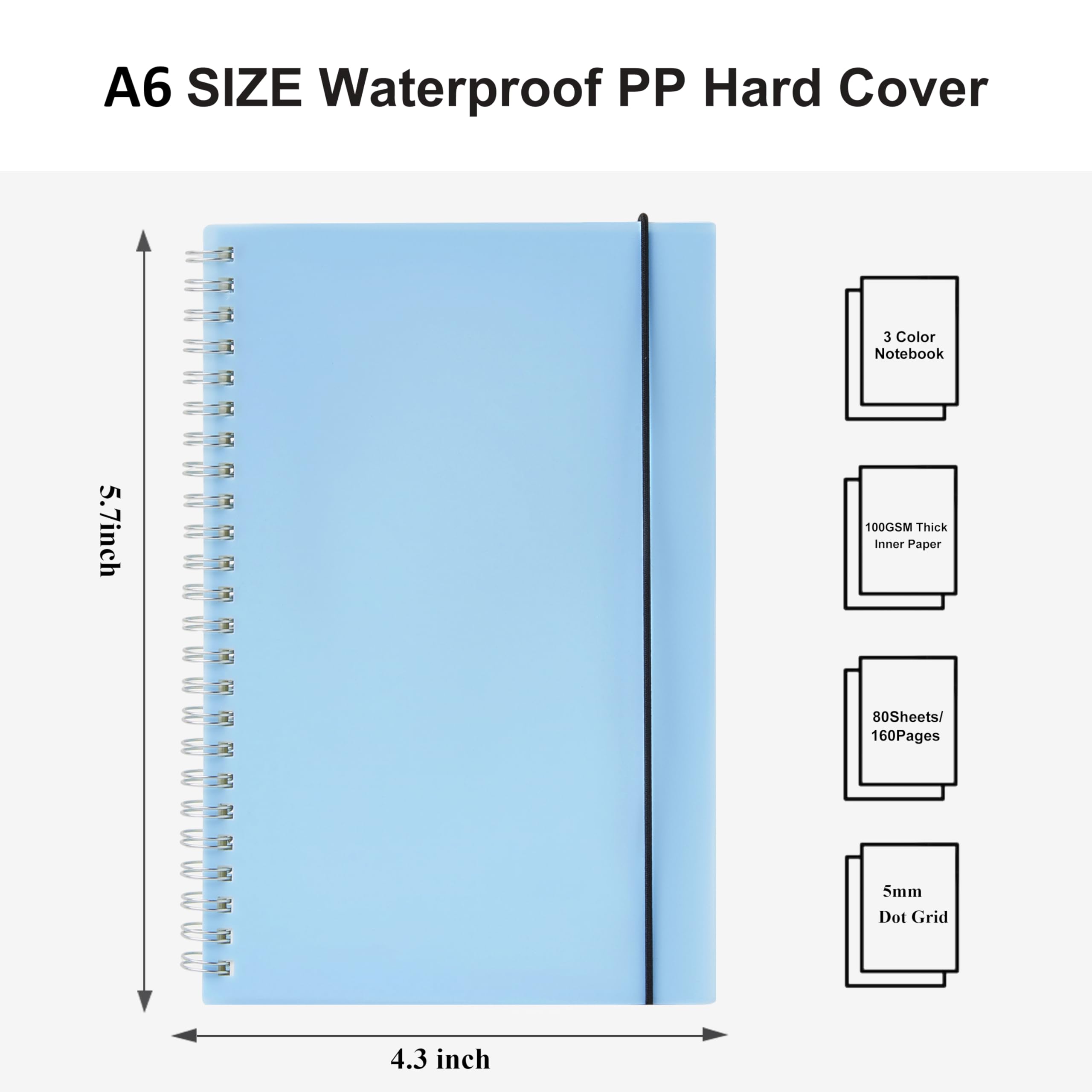 MSTONAL 3 Pack Small Spiral Notebook, A6 Dotted Notebook 4.3" x 5.7", 100GSM 5x5mm Dot Grid, 80 Sheets/160 Pages, Small Dotted Spiral Notebooks Journals for Writing, Sketch Book