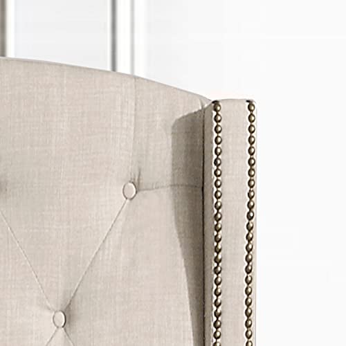 Rosevera Cadyn Wingback Nailhead Trimming,Fabric Upholstered and Button Tufting Headboard for Bedroom,Easy Assembly, Queen, Beige