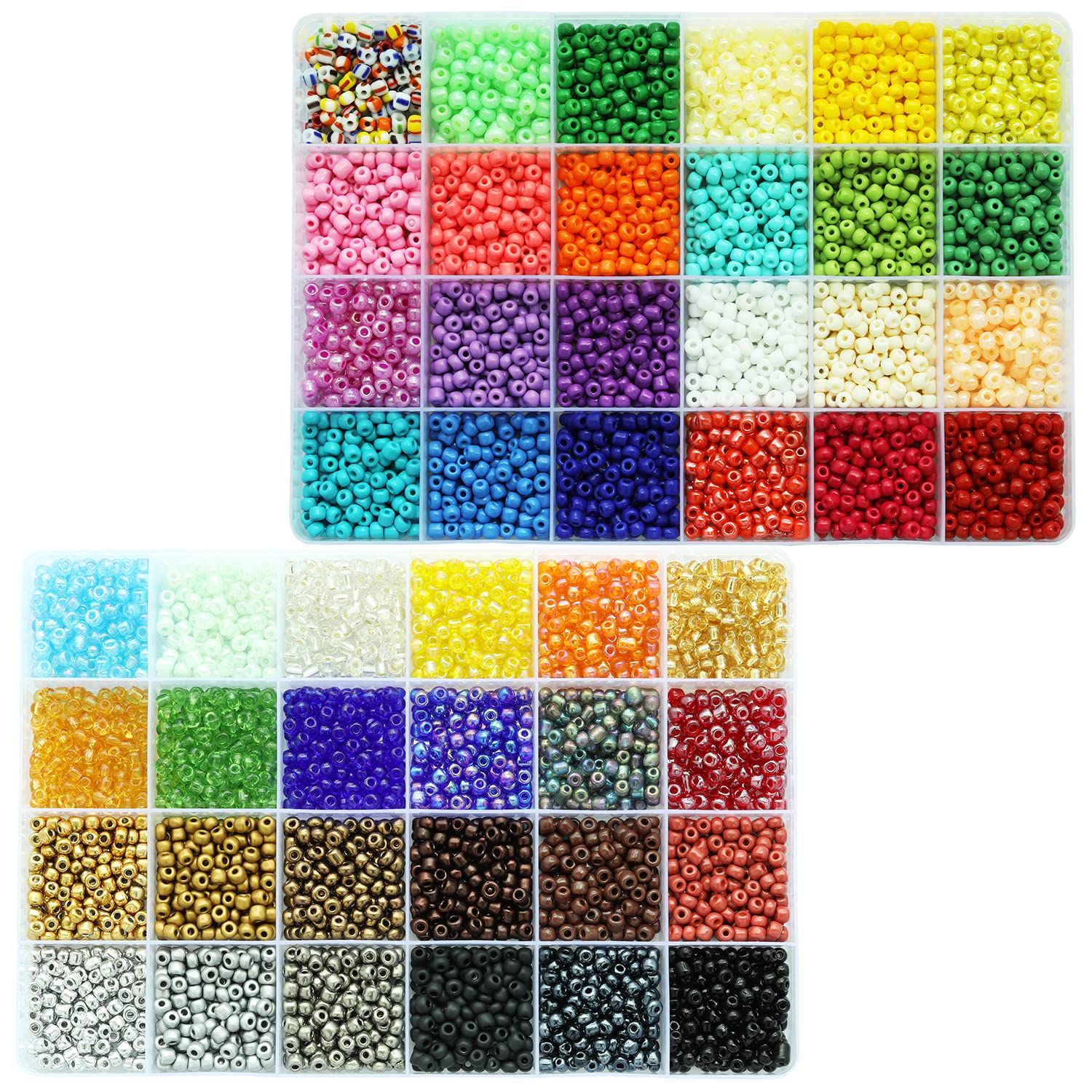 Tibaoffy Size 6/0 Crafts Glass Seed Beads 4mm Tiny Pony Beads Assorted Kit with Organizer Box for Jewelry Making (48 Assorted Multicolor Set, Total About 7200pcs)