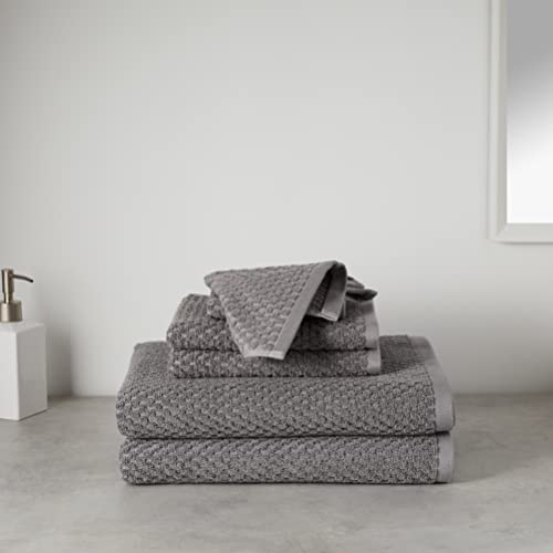 Amazon Basics Odor Resistant Textured Bath Towel Set - 6-Pieces,Cotton, Dark Gray
