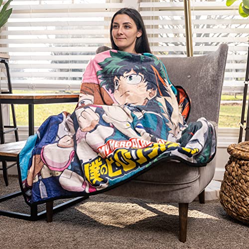 JUST FUNKY My Hero Academia Class 1-A Fleece Throw Blanket | 45 x 60 Inches - A Plus Ultra Gift for Fans - Comfy and Warm Featuring Deku, All Might & More - Great for Home, Travel, and Gifting