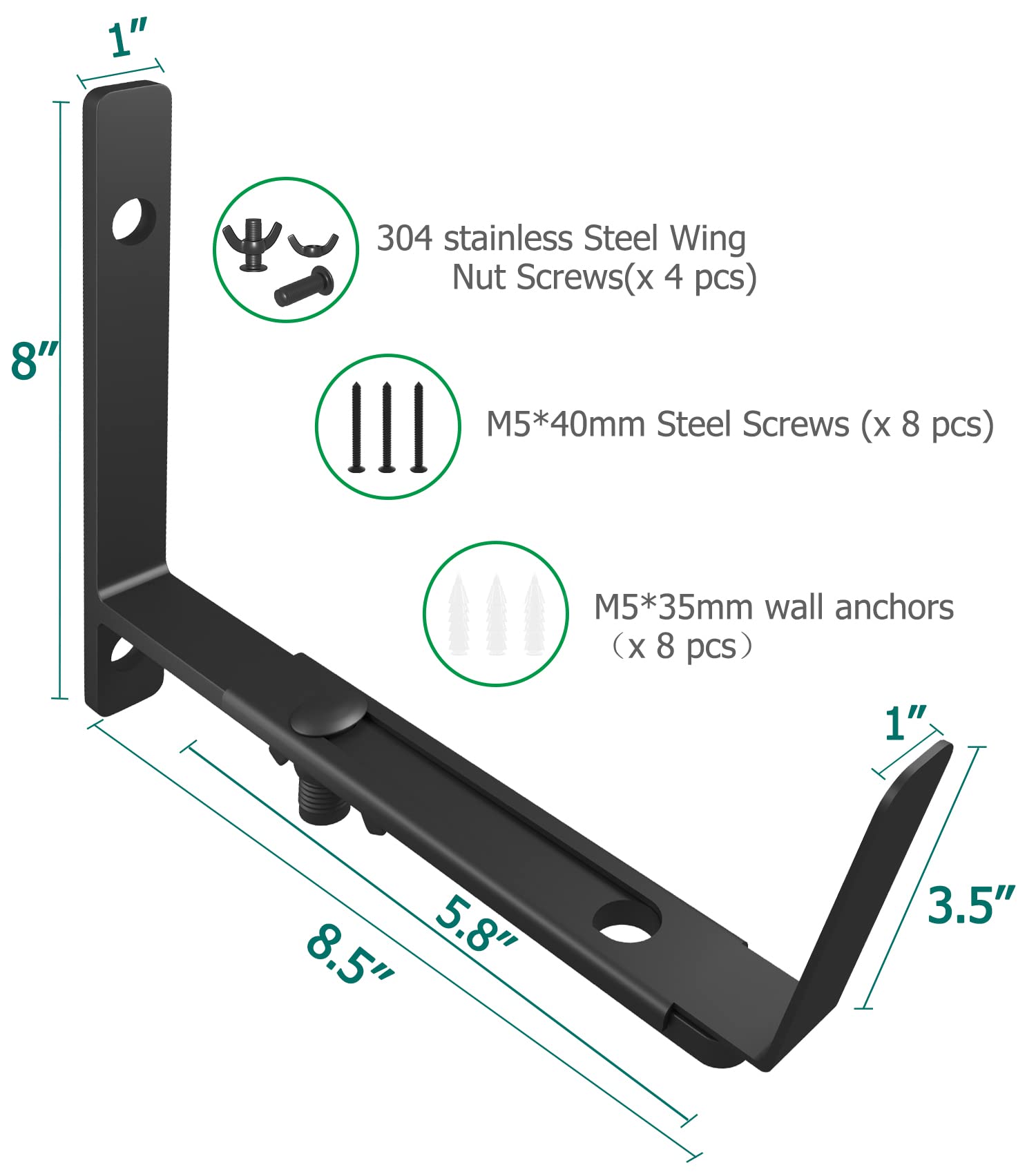 Adjustable Window Planter Box Brackets (6 to 12.5 in),Heavy Duty Wall Mount Holder for Windowsills,4 Packs Outdoor Hanging Brackets,Black