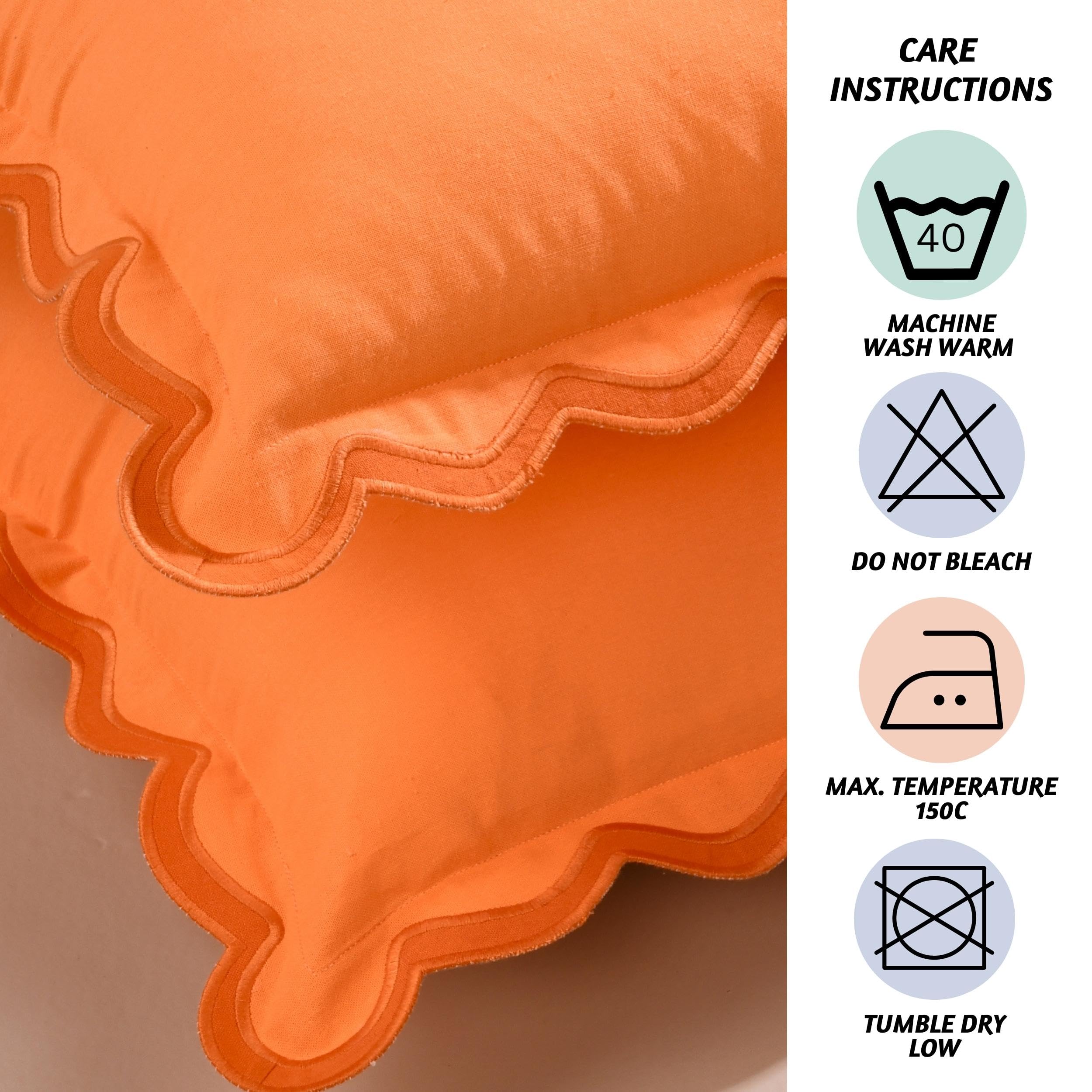 Folkulture Throw Pillow Covers 18x18, Throw Pillow for Couch Pillows for Living Room, Orange Throw Pillow Covers, Set of 2 Boho Throw Pillows, Accent Pillows, Decorative Pillow, Scalloped Pillow Cover