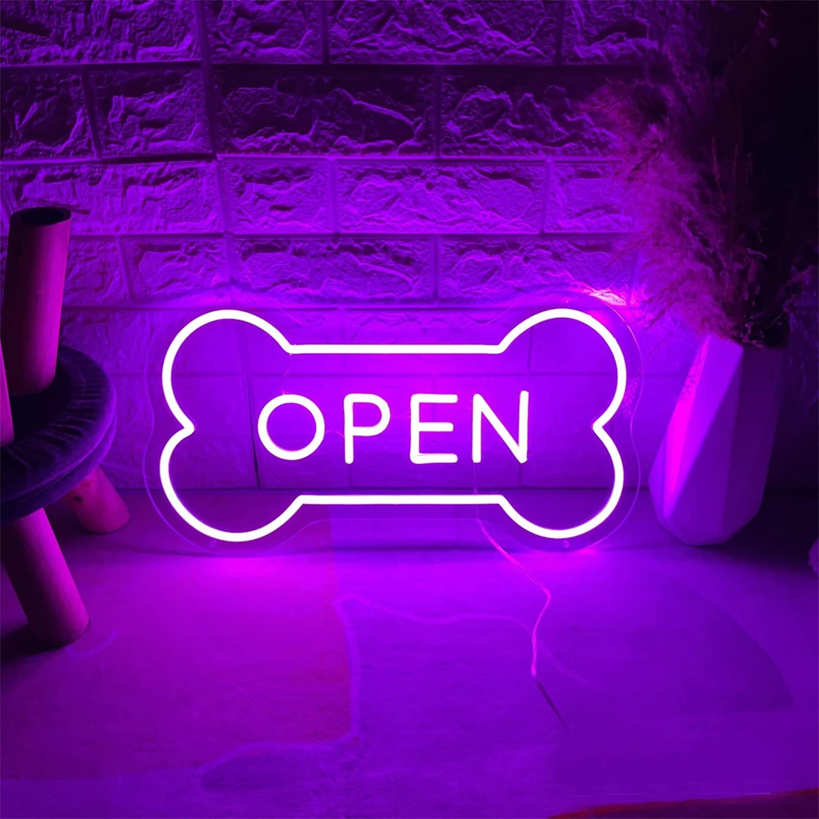 Fomzze Pet Shop Open Neon Sign,Open Neon Sign Custom,Dog Bone Neon Sign Art,Pet Shop Welcome Sign,Custom Shop Signage Handmade Personalized Gift Light Wall Decor Beauty Room Decoration