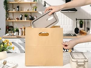 PAICUIKE 50 Pcs 11x6x11 Die Cut Tote Brown Paper Bags with Handle Bulk, Kraft Paper Grocery/Takeout Bags for Restaurant, Bakery, Retail