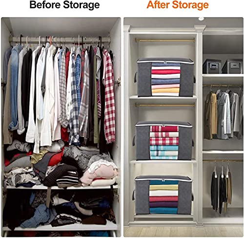 Clothing Storage Bag,Large Capacity Clothes Storage Bag Organizer with Reinforced Handle Thick Fabric for Comforters,Blankets,Bedding,Foldable with Sturdy Zipper, 90L 1-Pack,Clear Window