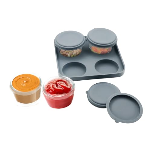 Pudy Roll 4 Pack 4.5 Oz Glass Condiment Containers With Leakproof Lid, Reusable Dipping Sauce Cups Set, BPA-Free, Grey