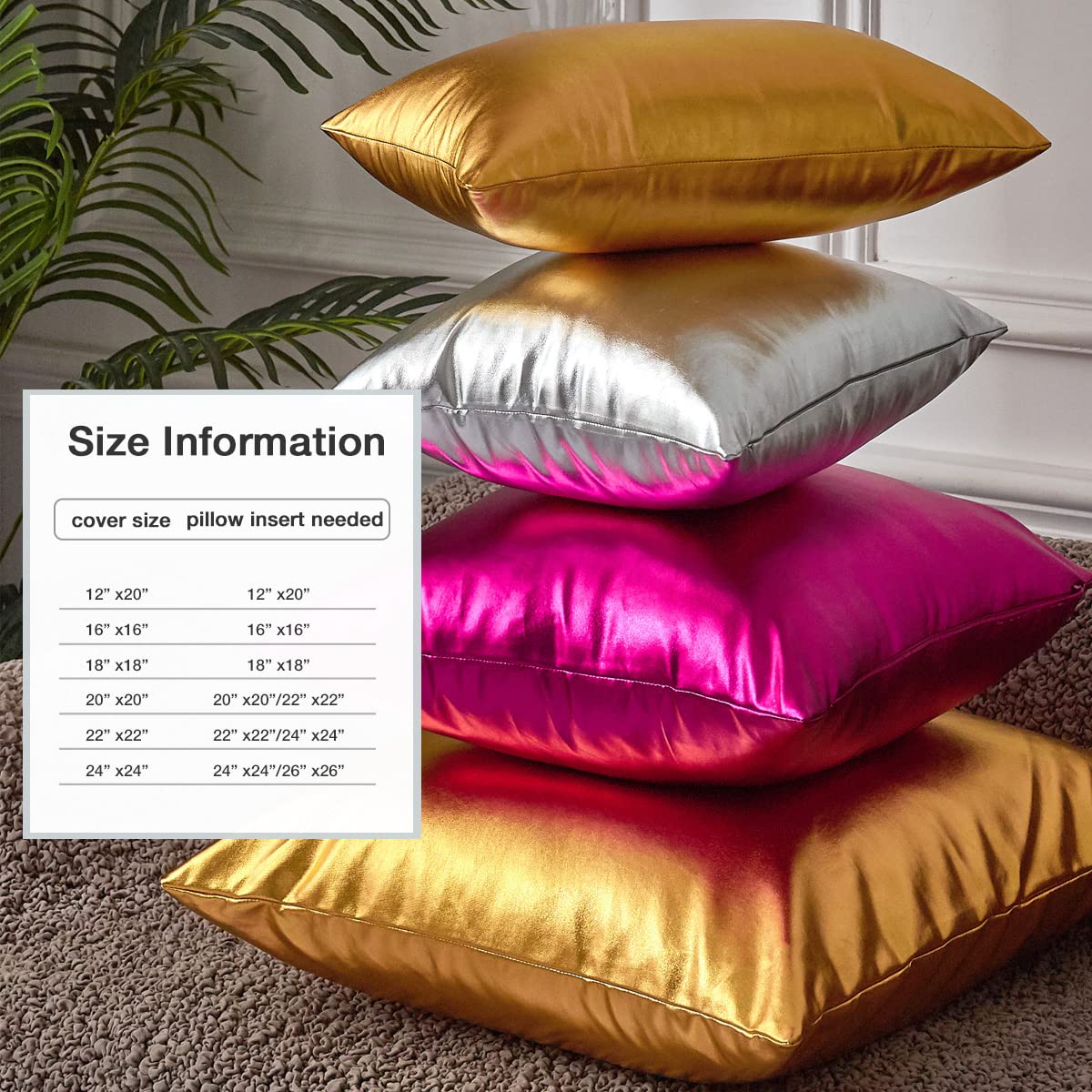 EUCIOR Decorative Pillow - 18x18 Gold Metallic Shiny Cushion Cover, Modern Throw Pillows for Bed, Couch, Sofa