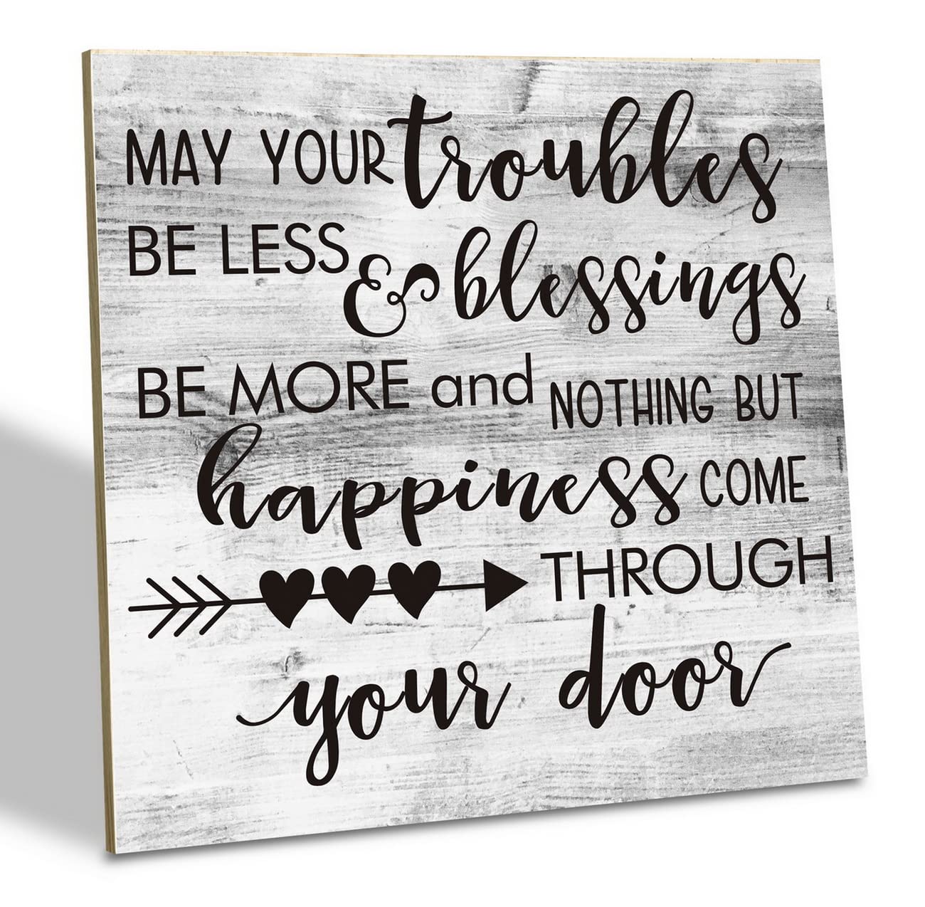 Inspirational Wood Sign, May Your Troubles Be Less & Blessings Be More, Wood Plaque Table Art Sign 6.2*6.2inch, Home Decor Sign, Farmhouse Wall Decoration, Gift for Friend or Siblings, Colleague Gift