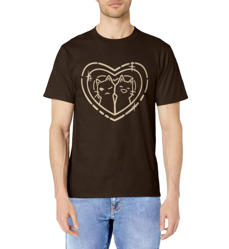 Cute Kawaii Y2K Coquette Heart with Cats T-Shirt