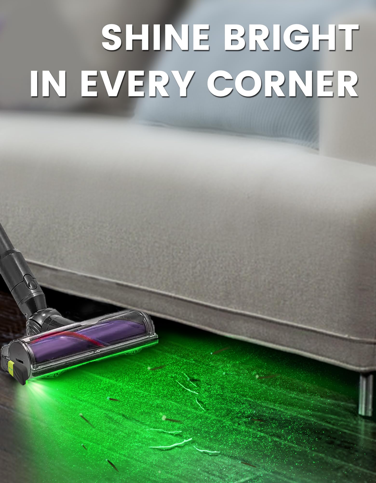 EICEM Electric Green Light, USB Rechargeable Show All Dust LED Light, One Hand Operated, Vacuum Cleaner Attachment