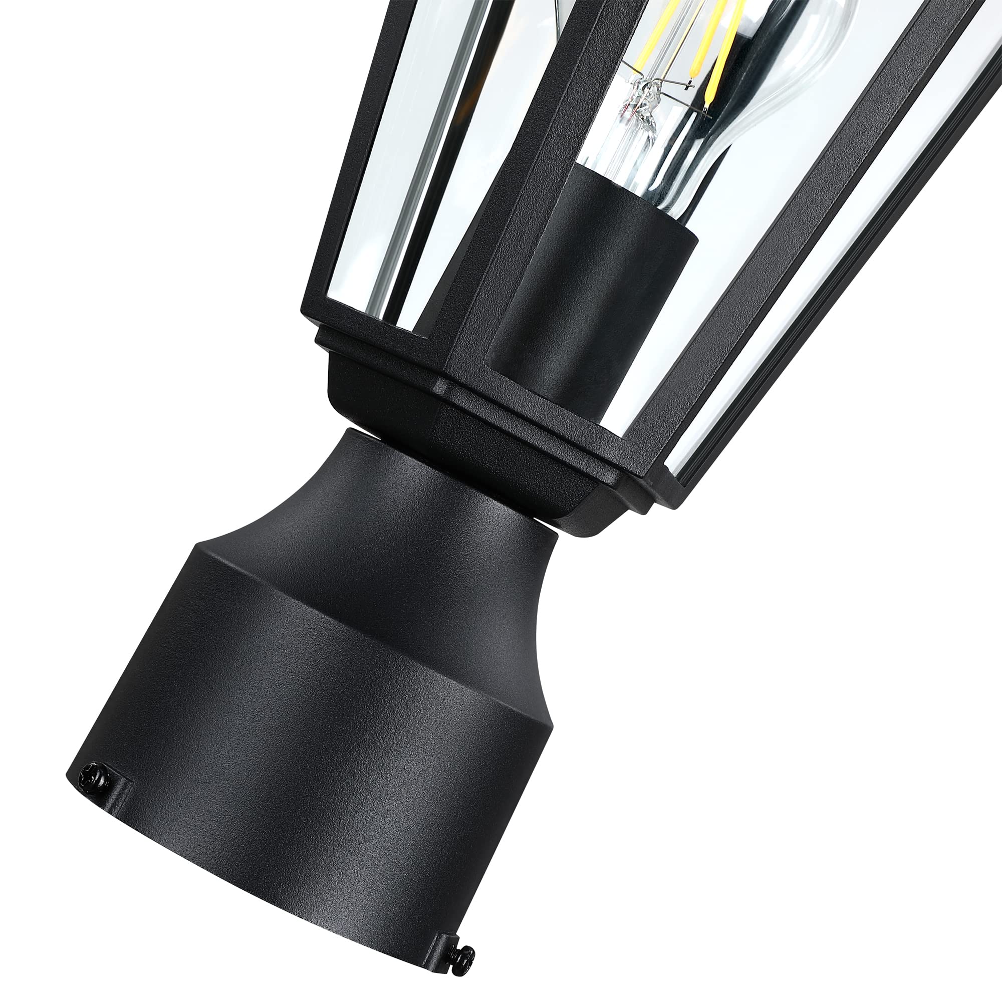 Revtronic Outdoor Post lights Hard Wired, Waterproof Column Lantern with Clear Glass Shade, Anti-Rust Pillar Mount Sconce Electric Powered, Matte Black Pole Lamp for Yard, Porch, Outside House, 2 Pack
