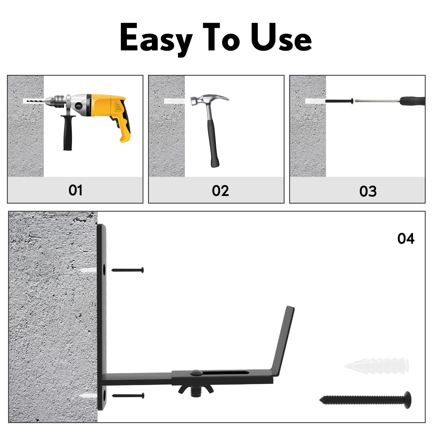 Adjustable Window Planter Box Brackets (6 to 12.5 in),Heavy Duty Wall Mount Holder for Windowsills,4 Packs Outdoor Hanging Brackets,Black