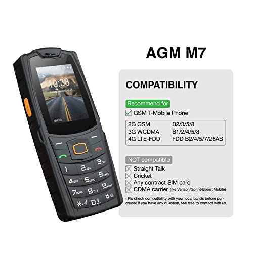 AGM M7 Rugged Phone, IP68 Waterproof Outdoor Phone, 2500mAh Battery Unlocked 4G Cell Phone for Seniors Dual SIM Biggest Speaker 2.4" Touch Screen 1GB+8GB Facebook/Skype/TikTok-Black
