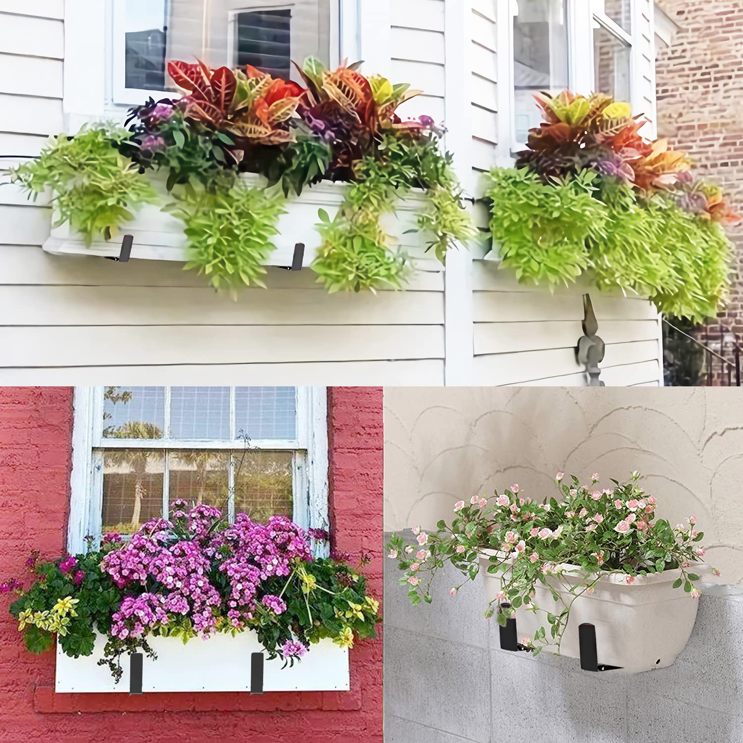 Adjustable Window Planter Box Brackets (6 to 12.5 in),Heavy Duty Wall Mount Holder for Windowsills,4 Packs Outdoor Hanging Brackets,Black