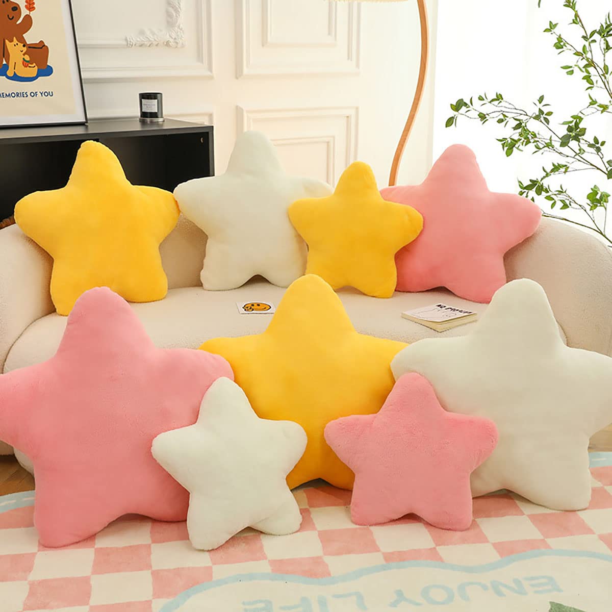 GEXUANCEHN Little Star Pillow Bedroom Living Room seat Pillow (15.7 * 15.7, White)