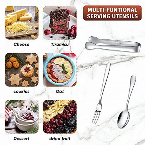 24 Pieces Charcuterie Accessories for Party, Appetizer Forks and Spoons Stainless Steel Charcuterie Utensils Mini Serving Tongs for Valentines Party Salad Dessert Cocktail (Silver, Vivid Sharp Spoon)