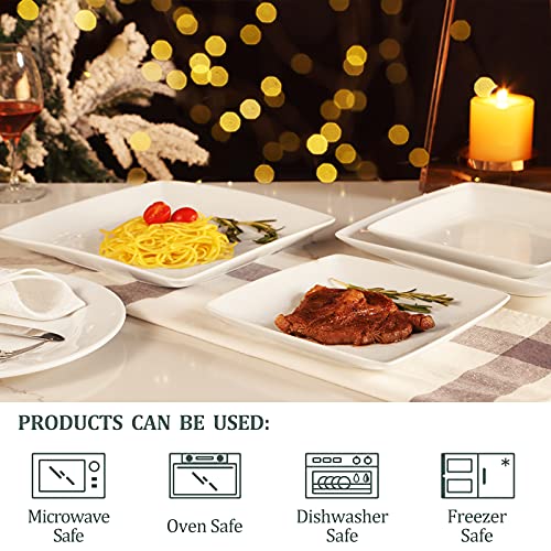 Yedio Porcelain Square Dinner Plates, 10.75 Inch Square Serving Plate for Steak, Pasta, Salad, Snacks, Pizza, Appetizer Plates-Set of 6, White