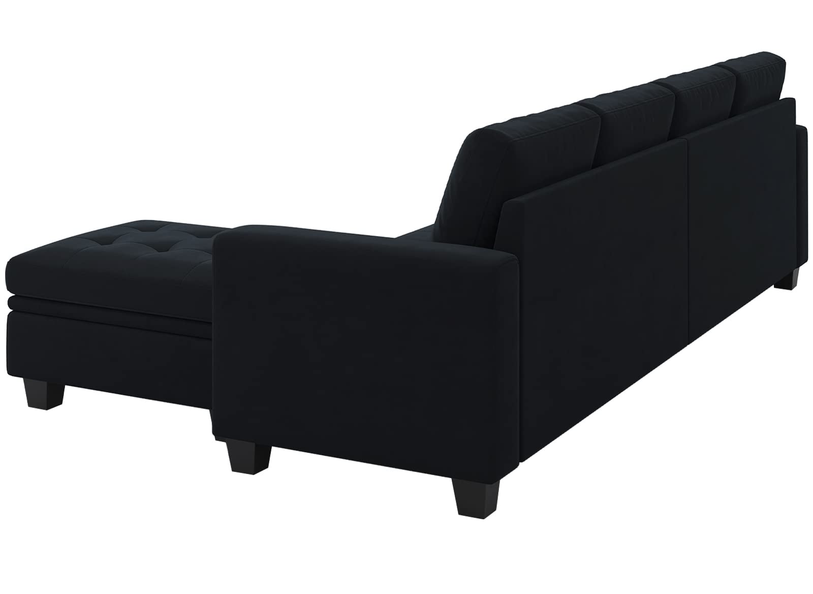 Belffin Velvet Reversible Sectional Sofa with Chaise Convertible L Shaped 4-seat Sectional Couch with Storage Ottoman Black
