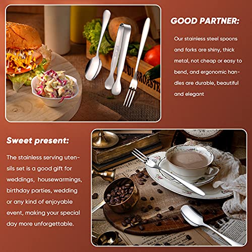 24 Pieces Charcuterie Accessories for Party, Appetizer Forks and Spoons Stainless Steel Charcuterie Utensils Mini Serving Tongs for Valentines Party Salad Dessert Cocktail (Silver, Vivid Sharp Spoon)