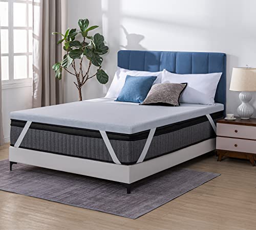 Queen Mattress Topper, 3 Inch Cooling Memory Foam Mattress Topper Queen, Egg Crate Gel Foam Bed Pillow Top Pad Mattress Topper for Back Pain, with Fitted Removable Bamboo Cover