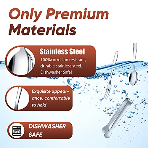 24 Pieces Charcuterie Accessories for Party, Appetizer Forks and Spoons Stainless Steel Charcuterie Utensils Mini Serving Tongs for Valentines Party Salad Dessert Cocktail (Silver, Vivid Sharp Spoon)