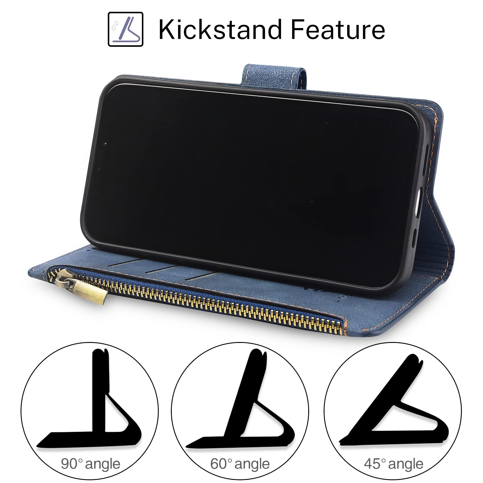 Antsturdy Compatible with Motorola Moto G Power 5G 2023 case Wallet with Card Holder for Women Men Phone case RFID Blocking PU Leather Flip Cover Strap Zipper Credit Card Slots,Blue